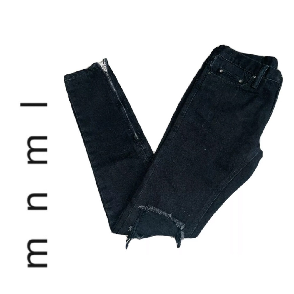 Mnml Men’s M1 Black Distressed Zipper Ankle Jean - Gem